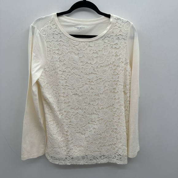 Laura Scott | Tops | Laura Scott White Front Lace Long Sleeve Womans ...
